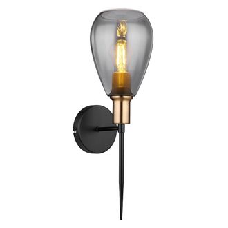 Globo Lighting Wandlampe Lampenschirm Rauchglas Wohnzimmer Wandfackel Wandlampe schwarz Retro, Metall schwarz Glas, 1x E27 Fassung, HxBx&Uuml; 48x15x19cm