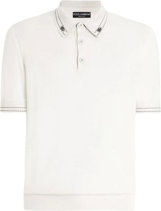Dolce & Gabbana Homme, Tops, Blanc, Taille: XL Polo en Soie &agrave; Manches Courtes
