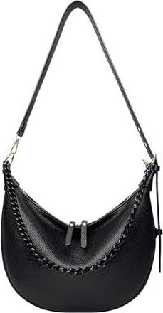 Generic Sac &agrave; bandouli&egrave;re en cuir synth&eacute;tique de couleur unie avec fermeture &eacute;clair et bandouli&egrave;re r&eacute;glable pour l&eacute;cole, le travail, les voyages, Noir, 400.00