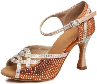 Miyoopark Chaussures de danse latine pour femme avec bride en strass - Sandales formelles de mariage, L459 Bronze Talon 9 cm, 37.5 EU