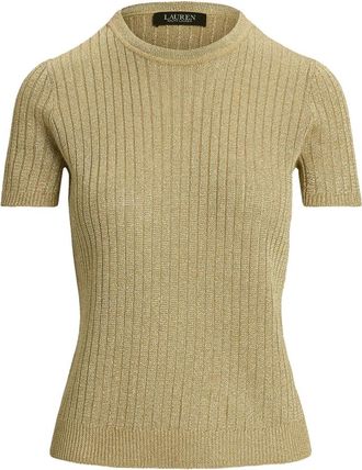 Ralph Lauren T-shirt court en maille c&ocirc;tel&eacute;e m&eacute;tallis&eacute;e - Femme - Pulls - Jaune - Taille: 42 FR
