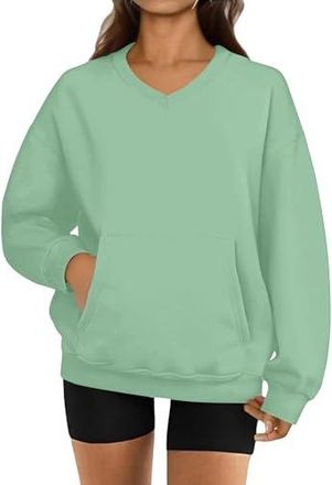 Generic Pull Femme Hiver col V Mode Couleur Unie/Impression D&eacute;grad&eacute;e Sweatshirt Tendance Ample Chaud Sweat Femme sans Capuche D&eacute;contract&eacute; Manche Longue Tops a