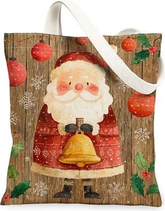 Generic Sacs fourre-tout en toile avec motif P&egrave;re No&euml;l, sacs d&eacute;picerie r&eacute;utilisables, l&eacute;gers et lavables avec bandouli&egrave;re en toile F, Rouge, 13x15 Inch