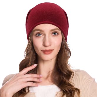ZLYC Damen Winter Kaschmir Strickm&uuml;tze Slouchy Wolle Beanie(Einfarbig Rot),Einheitsgr&ouml;&szlig;e