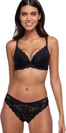 Dorina ANGIE-2PP-Plunge Angie Pack de Deux Soutiens-Gorge Push-Up Plunge - Dentelle et Microfibre, Coussinets Amovibles, Soutien Armature, Noir et Fuchsia