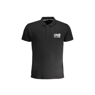 Cavalli Schwarzes Baumwoll-Poloshirt mit bedrucktem Logo - - Tops - Herren - Schwarzk - XL