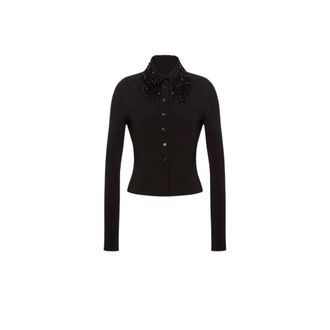 Alberta Ferretti Femme, Blouses et Chemises, Noir, Taille: 40 FR Chemise en laine stretch avec franges perl&eacute;es