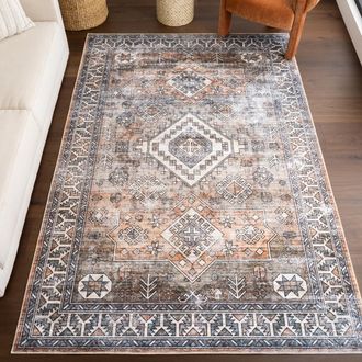 nuLOOM Bowie Teppich, maschinenwaschbar, Stammesmuster, ultradünn, 60 x 90 cm, Rostfarben