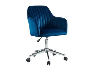 Vente-Unique Chaise de Bureau - Velours - Bleu et argent&eacute; - Hauteur r&eacute;glable - Eleana