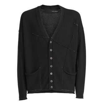 Isabel Benenato Isabel Benenato, Homme, Pulls, Noir, Taille: M Cardigan en Laine avec surpiq&ucirc;res contrastantes