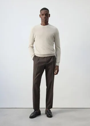 Mango Jersey 100 % coton en maille fine c&ocirc;tel&eacute;e beige - Homme - XXL - MANGO MAN