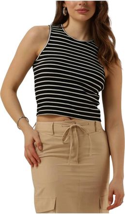 Another Label Abelia Streifen Top S/L - - Tops - Damen - Schwarzk - XL