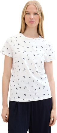 Tom Tailor Damen Basic T-Shirt mit Allover-Print, tiny white floral design, XXL