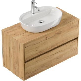 Magnolia Home Badm&ouml;bel Taifun 100cm mit Design Aufsatzwaschbecken eiche gold