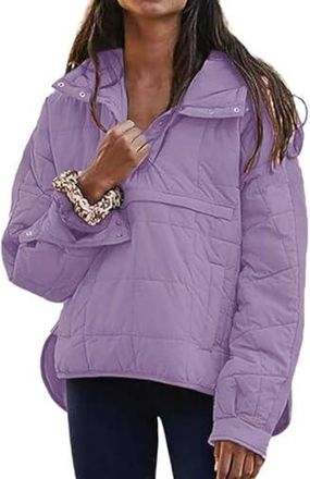 Generic Manteau surdimensionn&eacute; l&eacute;ger &agrave; capuche en coton pour femme, veste de loisirs confortable et coupe-vent, violet, XXL