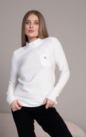 Passioni Strickpullover mit Vordertasche und Strass-Schrift