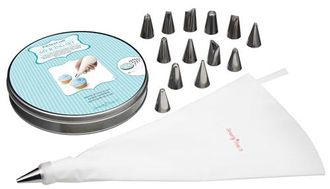 KitchenCraft Sweetly Does It Spritzbeutel und Düsen mit Edelstahlspitzen in Aufbewahrungsdose [16 Stück] - 12 x 17 x 22 cm - Spritz-Tüllen