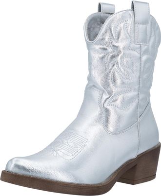 Elara Damen Stiefeletten Cowboy Boots Chunkyrayan DES952 Silver PU 39