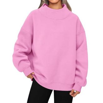Generic V&ecirc;tements pour Femmes Sweat Shirt &agrave; col roul&eacute; Oversize pour Femmes, Manches Longues, Haut d&eacute;contract&eacute; Rose, Taille L