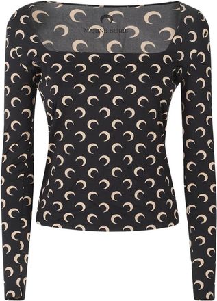 Marine Serre Femme, Tops, Multicolore, Taille: 42 FR Haut &agrave; Manches Longues et Col Carr&eacute; avec Imprim&eacute; Lune