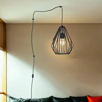 Licht-Erlebnisse Hängeleuchte Metall in Grau Wohnzimmer Esstisch B:22 cm E27 mit Stecker Draht Schirm verstellbare Pendelleuchte Esszimmer Küche