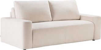 Vente-Unique Canap&Egrave; 3 Places Convertible Express en Tissu textur&Egrave; Beige - Couchage 140 cm - Matelas 16 cm DAVISO