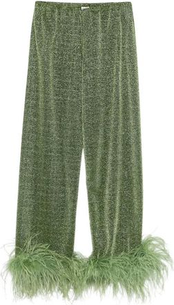 Os&eacute;ree Femme, Pantalons, Vert, Taille: 42 FR Feather Trim Straight Leg Pant