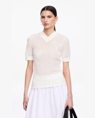 Arket Pointelle-Oberteil Mit V-Ausschnitt -Wei&szlig;