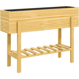 OUTSUNNY Carr&eacute; potager en bois sapin pr&eacute;-huil&eacute; 100x30x70,5 cm - Inserts dirrigation - Feutre drainage inclus - &Eacute;tag&egrave;re 73x30 cm