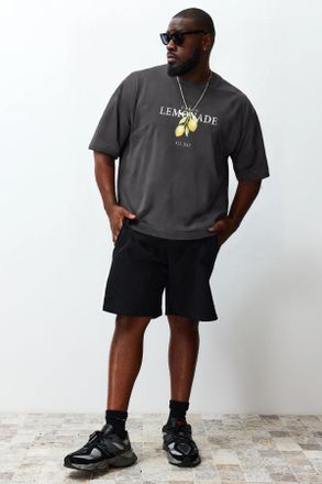 Trendyol MAN Jungen Grau Slogan Kurz Oversize Gro&szlig;e Gr&ouml;&szlig;en T-Shirts