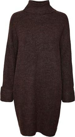 Vero Moda Vmjupiter Ls Robe Courte &agrave; col Rond BF, G&acirc;teau Chocolat/d&eacute;tail : W. Melange, S Femme