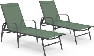 IDMarket Lot de 2 transats de jardin inclinables FIDJI en acier et toile vert olive