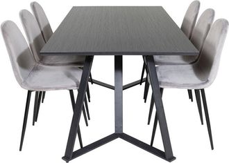 ebuy24 Ebuy24 - MarinaBLBL Essgruppe Esstisch schwarz und 6 Polar Esszimmerstühle Velour grau