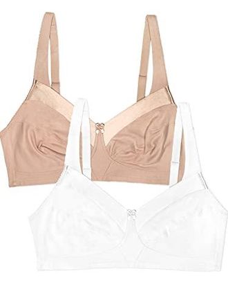 Fruit Of The Loom Fruit of The Loom Womens Seamed Soft Cup Wirefree Bra, 2-Pack, Sand/White