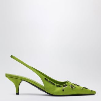 Prada Farngr&uuml;ne Slingback-Pumps aus Satin mit Pailletten