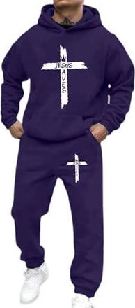 Generic Surv&ecirc;tement pour homme - Ensemble complet imprim&eacute; &agrave; manches longues - Sweat &agrave; capuche - Ensemble de jogging moderne - Mode sportive - Haut et pantalon