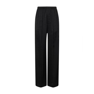 Balenciaga Viskosehose mit Allover-Ton-in-Ton-Logo - - Trousers - Damen - Schwarzk - S