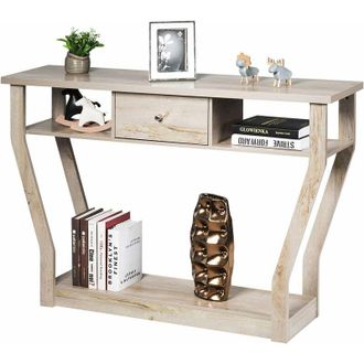 Costway Konsolentisch mit Schublade und Regal, Flurtisch aus Holz, Beistelltisch f&uuml;r Eingang, Wohnzimmer Schlafzimmer 120 x 30 x 81 cm grau - Costway
