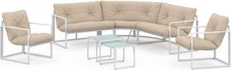 IDMarket Salon de jardin bas NAIROBI 8 places salon dangle en acier blanc et coussins beiges