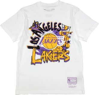 Mitchell & Ness Play by Play Kurzarm T-Shirt (NBA/HWC) - Los Angeles Lakers, Wei&szlig;, 100% Baumwolle, Herren, Frauen, Kinder, Unisex, Fr&uuml;hling, Sommer, Herbst, Winter, B