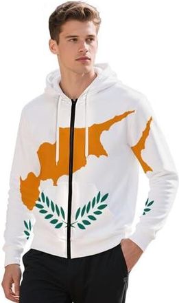 Generic Veste &Agrave; Capuche Homme Enti&egrave;rement Zipp&eacute;e Chypre Imprim&eacute; Drapeau Sweat-Shirt Manches Longues Style Universitaire V&ecirc;tements D&eacute;contract&eacute;s Sweat-Shirt &Agrave; C