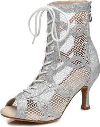 Miyoopark Chaussures de danse pour femme - Talon haut - Bottes de soir&eacute;e latine, L464 Argent 7 Talon 5 cm, 38.5 EU