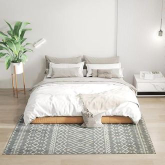 HOMCOM Teppich Flachgewebe Anti-Rutsch Maschinenwaschbar K&uuml;chenteppich mit Boho-Design f&uuml;r Terrasse Balkon Wohnzimmer & K&uuml;che, 170 x 120 cm, Grau