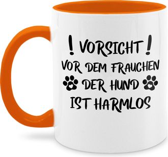 Shirtracer Tasse Tassen 325ml - Statement Sprüche - Vorsicht vor dem Frauchen der Hund ist harmlos - Pfoten - Schwarz - 325 ml - Orange - kaffeetasse mit hunde s