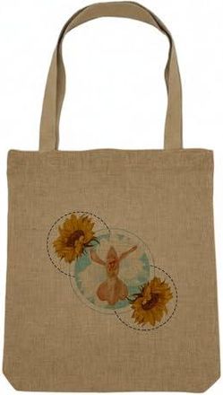 Fabulous Sac Shopping Tote Bag Aspect Lin - Bouquet Fleur Minimaliste Biologie Illustration Ancienne - Sac de Courses Toile Epaisse 360g Beige Naturel Cabas Po