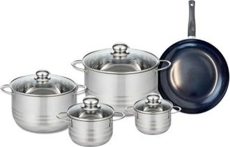 Fackelmann ELO 9715150 Batterie de cuisine 5 pi&egrave;ces, Ensemble de 1 Po&ecirc;le de cuisson 24 cm et 4 faitouts 12, 14, 20 et 24 cm Elo Prima Brillant, inox, induction