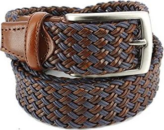 Robert Charles Ceinture tress&eacute;e. souple, Cuir. Marron et bleu - Motifs - FABRIQUE EN ITALIE. M : 84-92cm