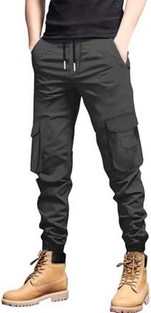 Generic Pantalon cargo &agrave; jambe droite pour homme avec plusieurs poches pour un usage quotidien, voyage, taille &eacute;lastique, pantalon durable, gris fonc&eacute;, XXL