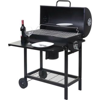 Mendler Mendler - Chariot barbecue HWC-F70, gril &agrave; charbon de bois, sur pieds avec abattant, rack, acier 103x93x70cm n