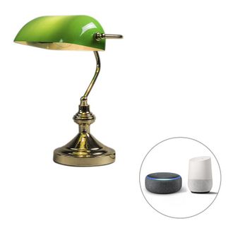 QAZQA Banker - led Dimmable Lampe de notaire variateur inclus - 1 lumi&egrave;re - l 26.5 cm - Vert - Art Deco, Classique/Antique, R&eacute;tro - &eacute;clairage int&eacute;rieur